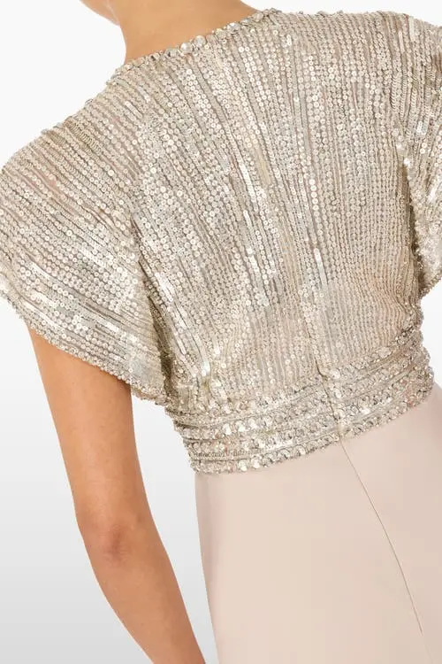 Jenny Packham Sequin V-neck Maxi Dress - Moonstone