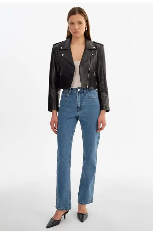 LAMARQUE Leather Cropped Biker Jacket - Black