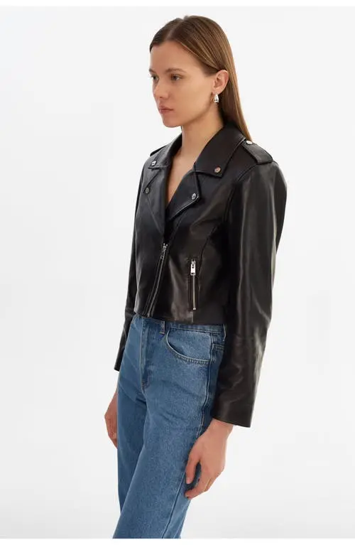 LAMARQUE Leather Cropped Biker Jacket - Black