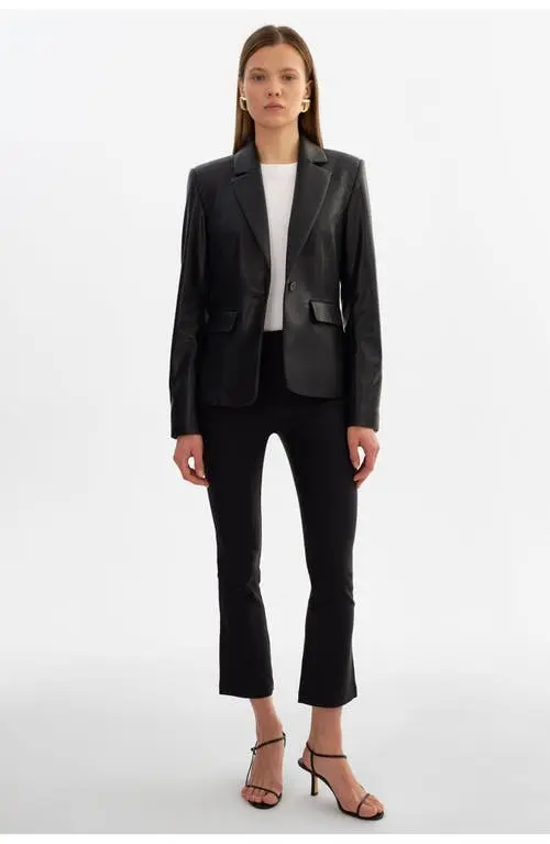 LAMARQUE Davie Faux Leather Fitted Blazer - Black