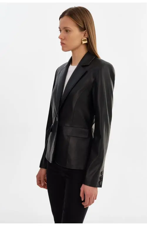 LAMARQUE Davie Faux Leather Fitted Blazer - Black