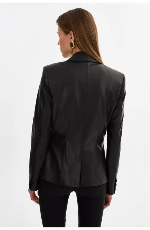 LAMARQUE Davie Faux Leather Fitted Blazer - Black