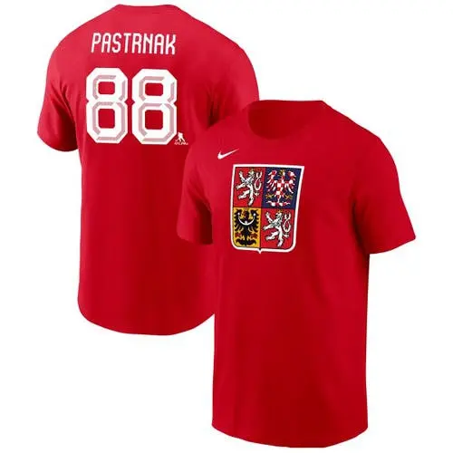 Nike David Pastrnak Czech Republic Hockey 2026 Name & Number T-shirt - Red