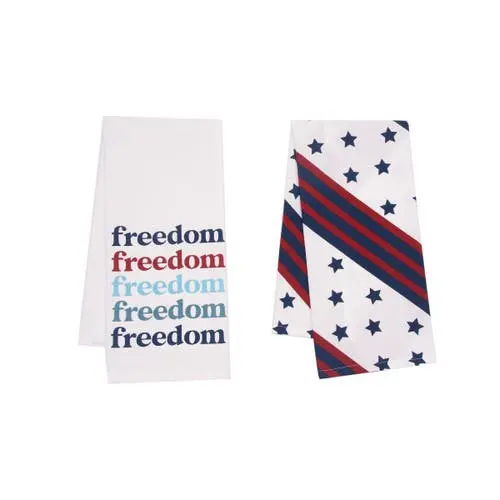 C&F HOME Freedom Star Patriotic 100% Cotton Graphic Print Set Of 2 Handtowels - Blue