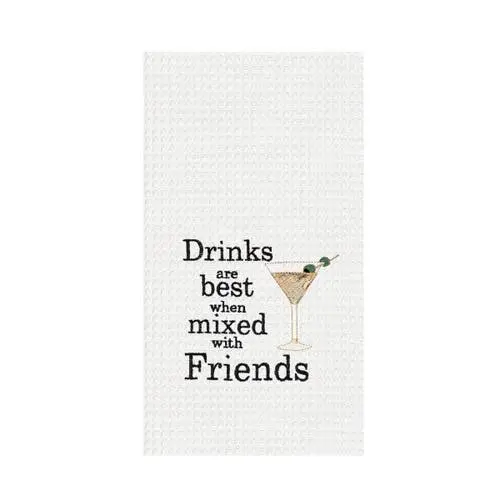 C&F HOME Drinks Are Best With Friends" Waffle Weave Dishtowel - Black