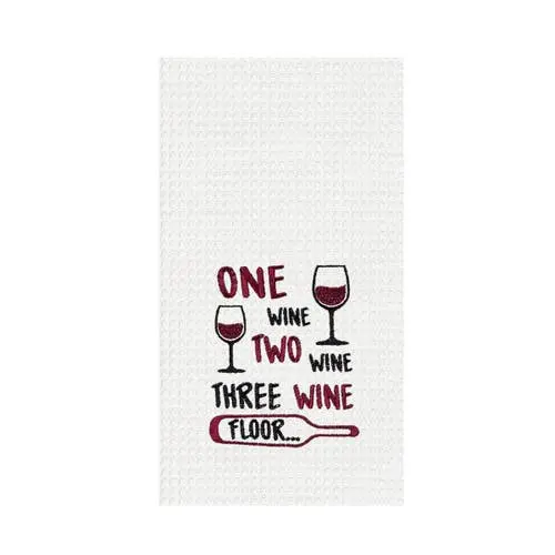 C&F HOME One Wine Two Wine Three Wine" Waffle Weave Dishtowel - White