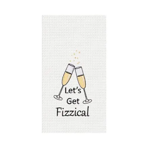 C&F HOME Let's Get Fizzical" Bubbly Champagne Glasses Funny Waffle Weave Embroidered Dishtowel - Yellow