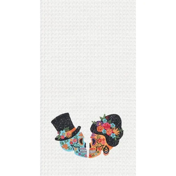 C&F HOME Sugar Skull Couple Towel - White