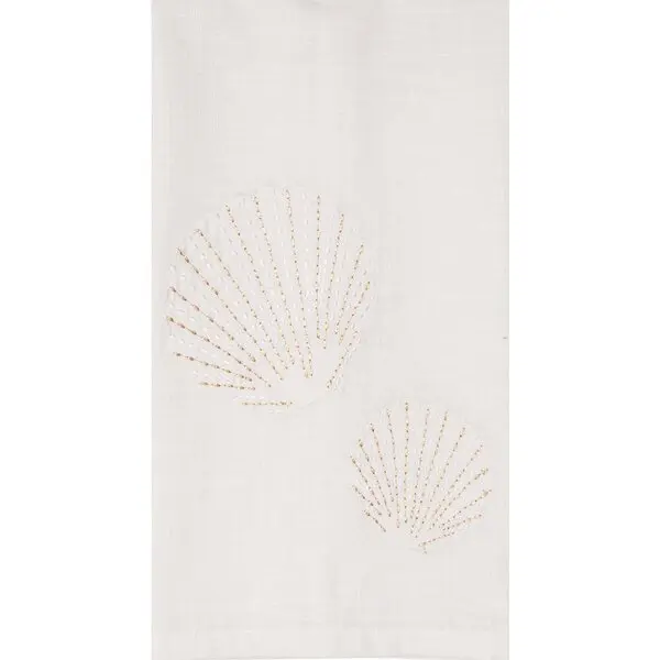 C&F HOME Gold Coast Scallop Shells 100% Cotton Handtowel - White