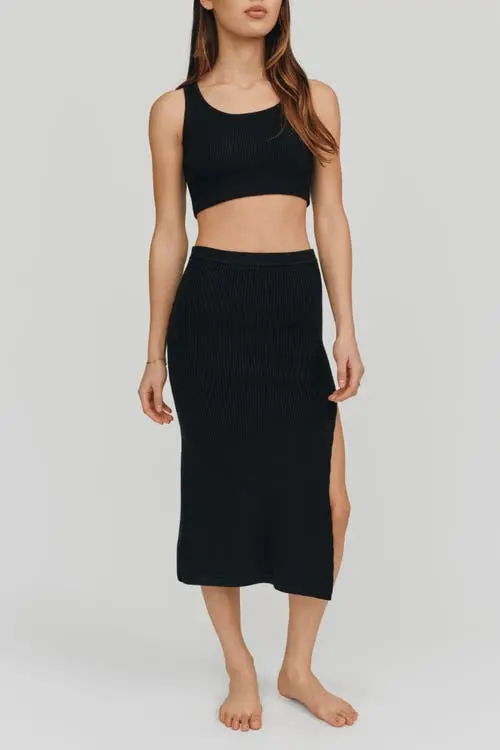 KATHRYN MCCARRON Ribbed Cashmere-blend Midi Skirt With Slit - Black