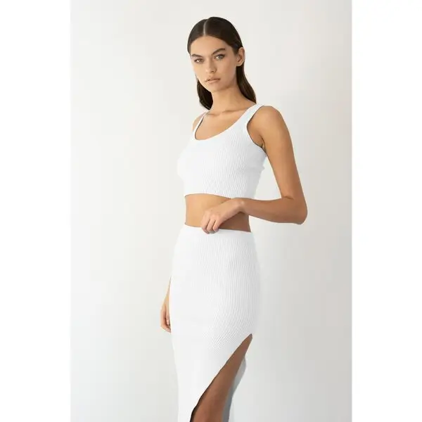 KATHRYN MCCARRON Ribbed Cashmere-blend Midi Skirt With Slit - White