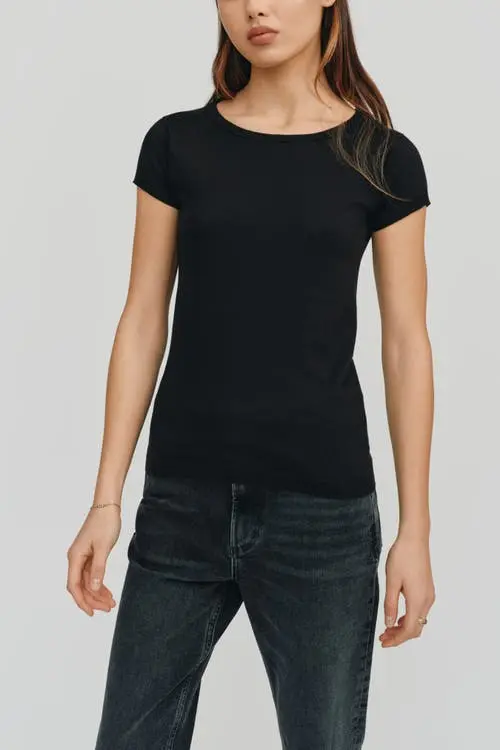 KATHRYN MCCARRON Greta Fitted Cashmere Tee - Black