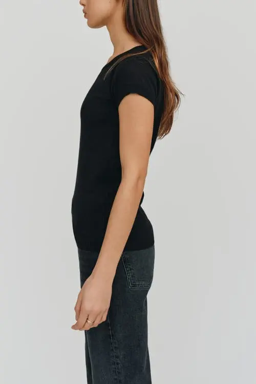 KATHRYN MCCARRON Greta Fitted Cashmere Tee - Black