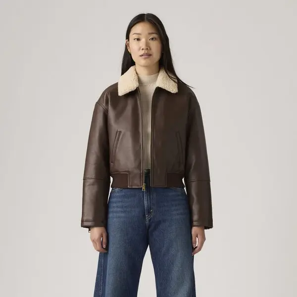 LEVI'S Faux Leather Bomber Jacket With Sherpa Collar