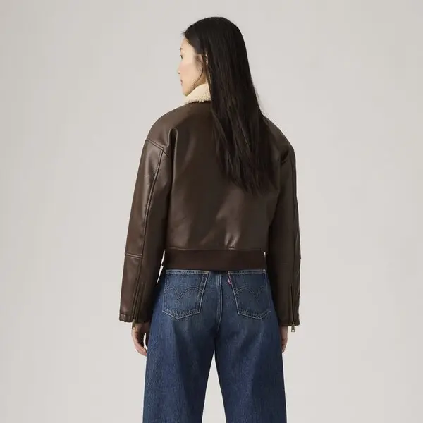 LEVI'S Faux Leather Bomber Jacket With Sherpa Collar