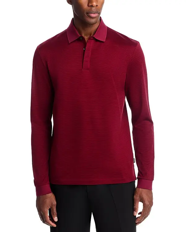 BOSS Pado Long Sleeve Mercerized Cotton Polo Shirt - Dark Red