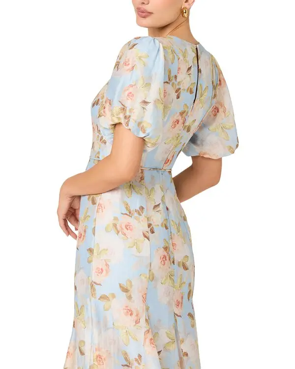 Astr The Label Lavena V-Neck Midi Dress - Blue Floral | Editorialist