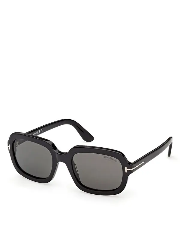 TOM FORD Rectangular Sunglasses, 53mm - Shiny Black/smoke Lens
