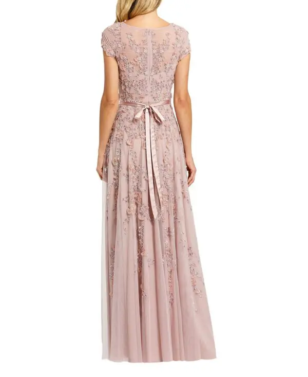 Mac Duggal Floral Embellished Cap Sleeve Gown - Mocha