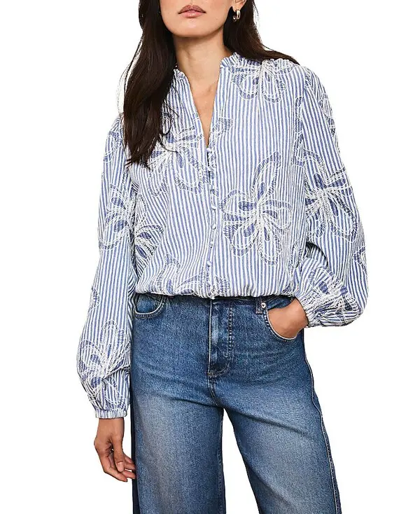 Mint Velvet Striped Embroidered Floral Blouse