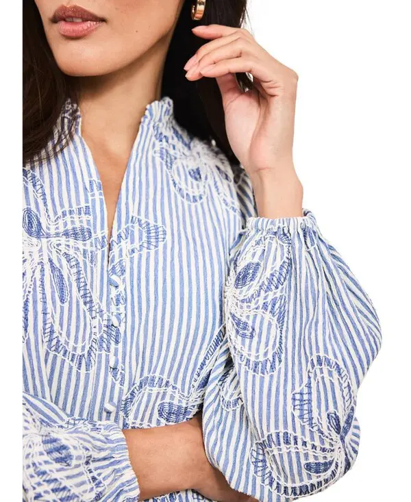 Mint Velvet Striped Embroidered Floral Blouse