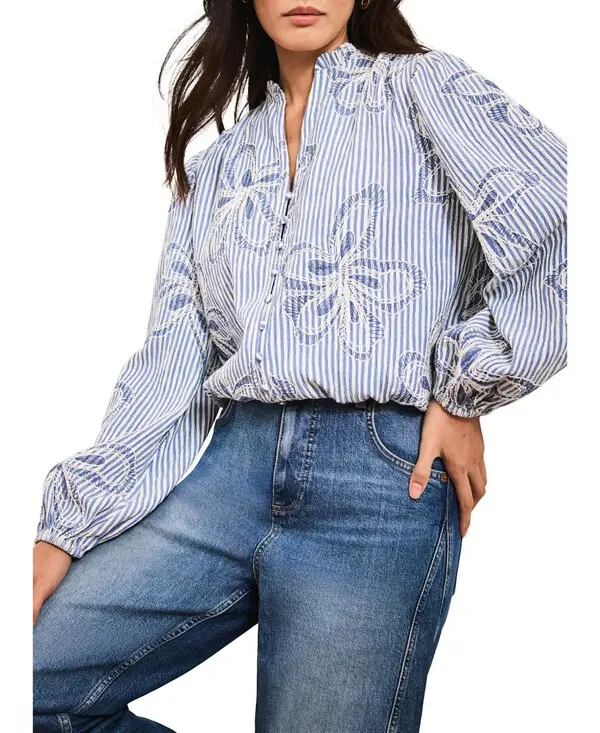 Mint Velvet Striped Embroidered Floral Blouse