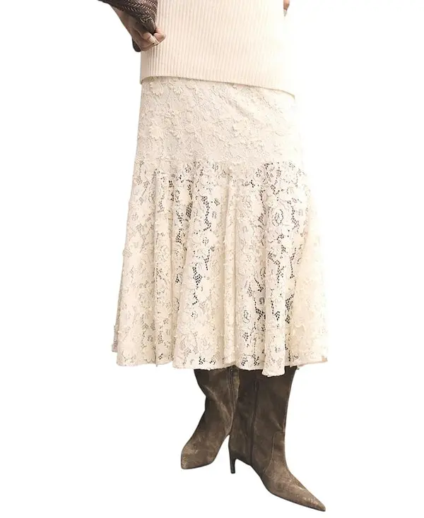 Mint Velvet Lace Flounce Midi Skirt - Ivory