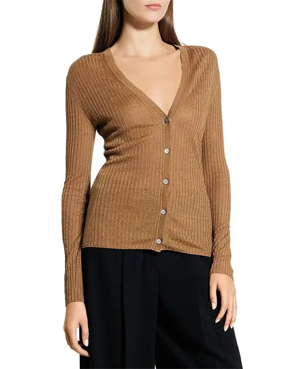 Theory Linen Blend Ribbed Cardigan