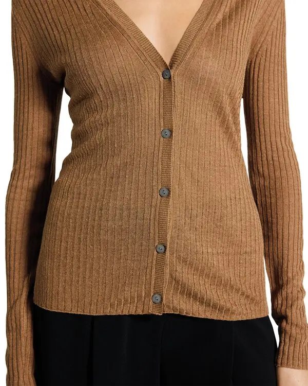Theory Linen Blend Ribbed Cardigan