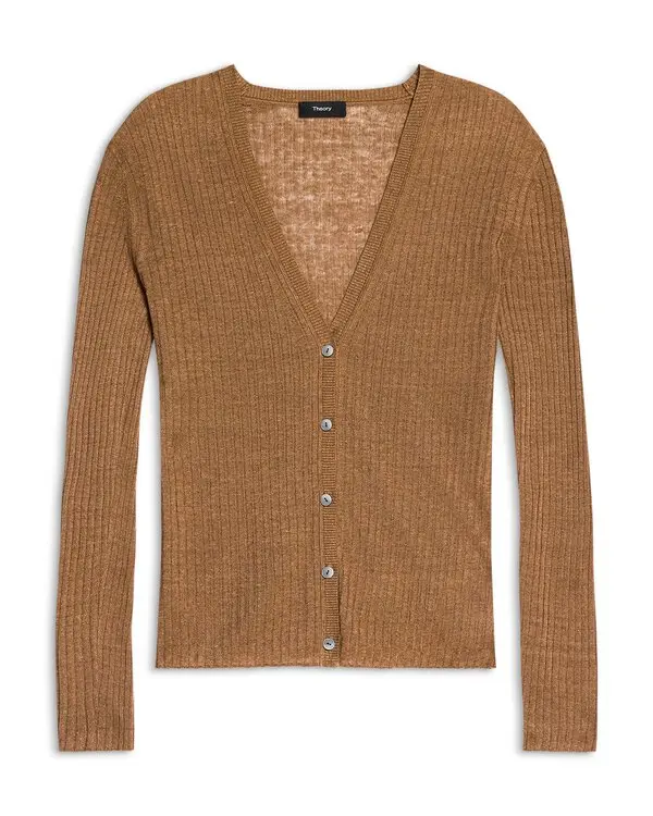 Theory Linen Blend Ribbed Cardigan