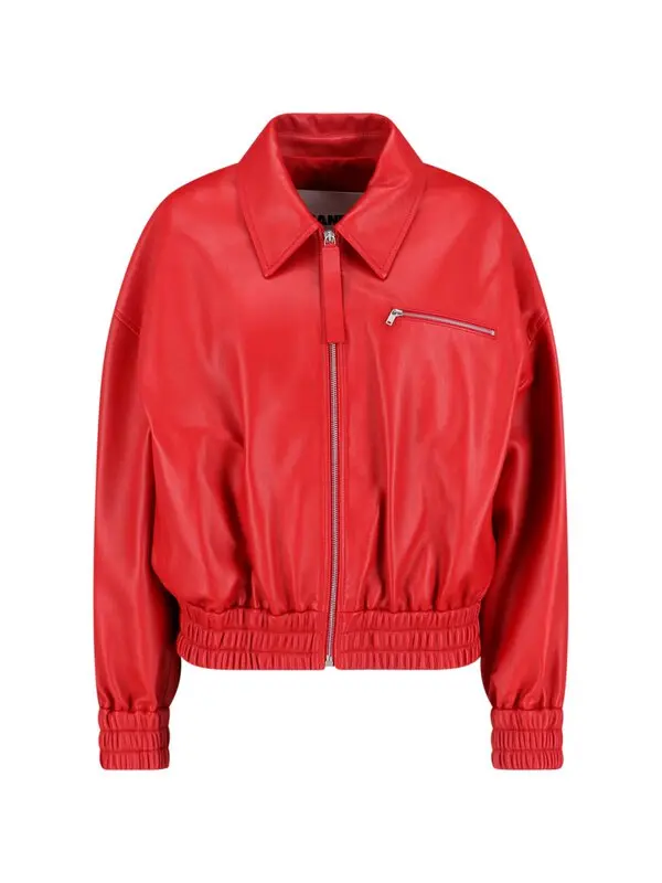 JIL SANDER Leather Bomber Jacket - Red