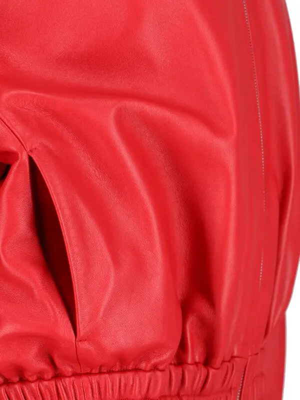 JIL SANDER Leather Bomber Jacket - Red