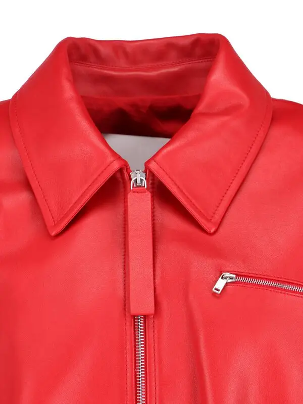 JIL SANDER Leather Bomber Jacket - Red