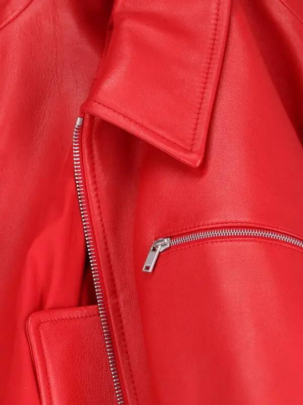 JIL SANDER Leather Bomber Jacket - Red