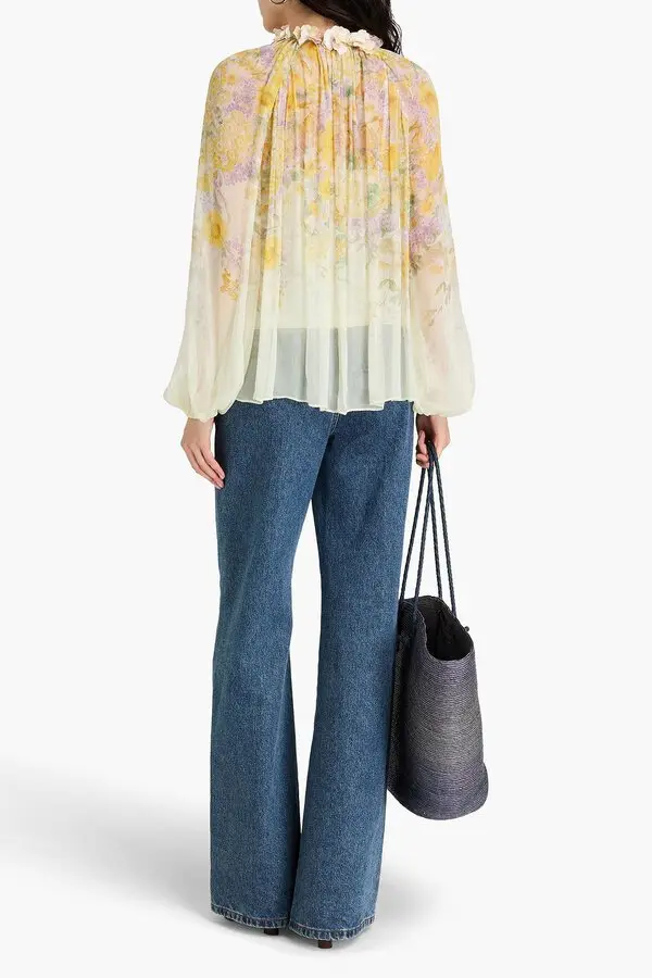 Zimmermann Gathered Floral-print Crepon Blouse