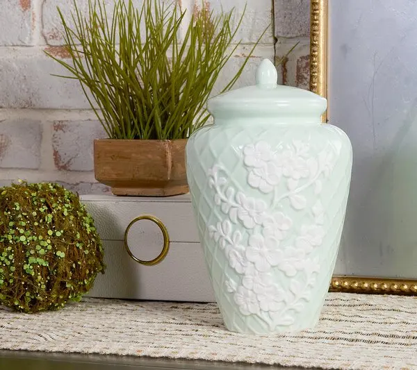 VALERIE PARR HILL As Is 10' Illuminated Porcelain Embossed Ginger Jar - One-color