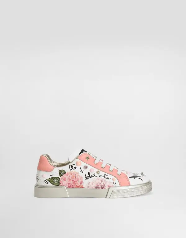 Dolce & Gabbana Portofino Light Calfskin Sneakers With Embroidery - Multicolor