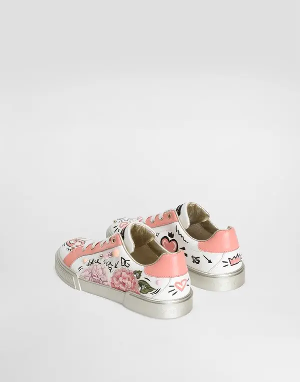 Dolce & Gabbana Portofino Light Calfskin Sneakers With Embroidery - Multicolor