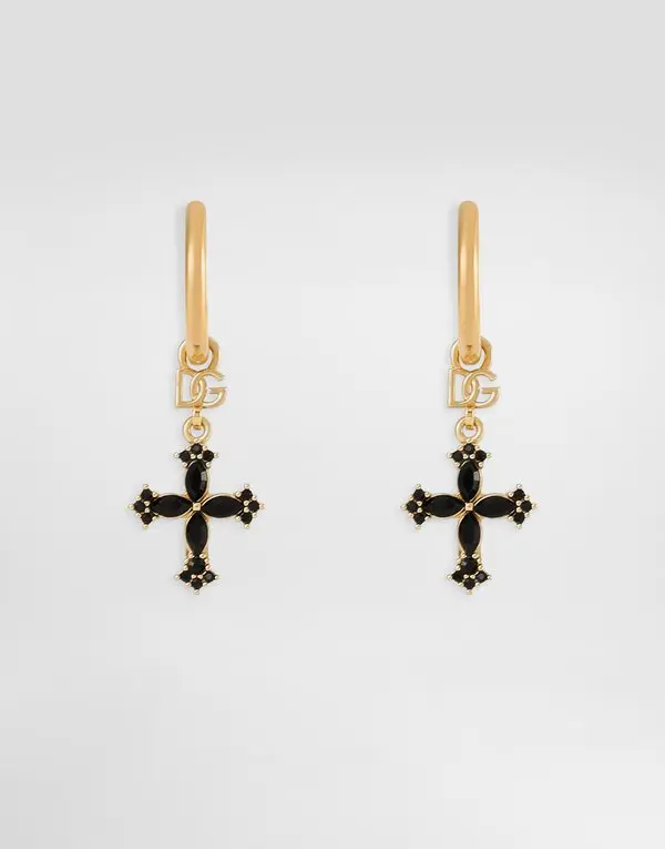 Dolce & Gabbana Hoop Earrings With Crosses And Rhinestones - Gold