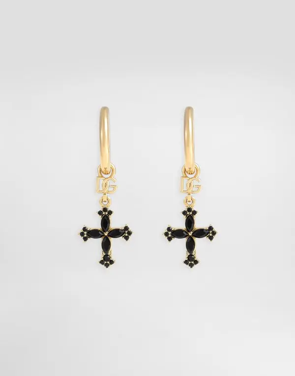 Dolce & Gabbana Hoop Earrings With Crosses And Rhinestones - Gold