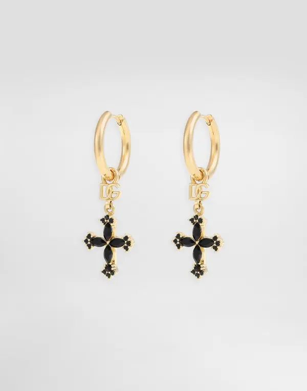 Dolce & Gabbana Hoop Earrings With Crosses And Rhinestones