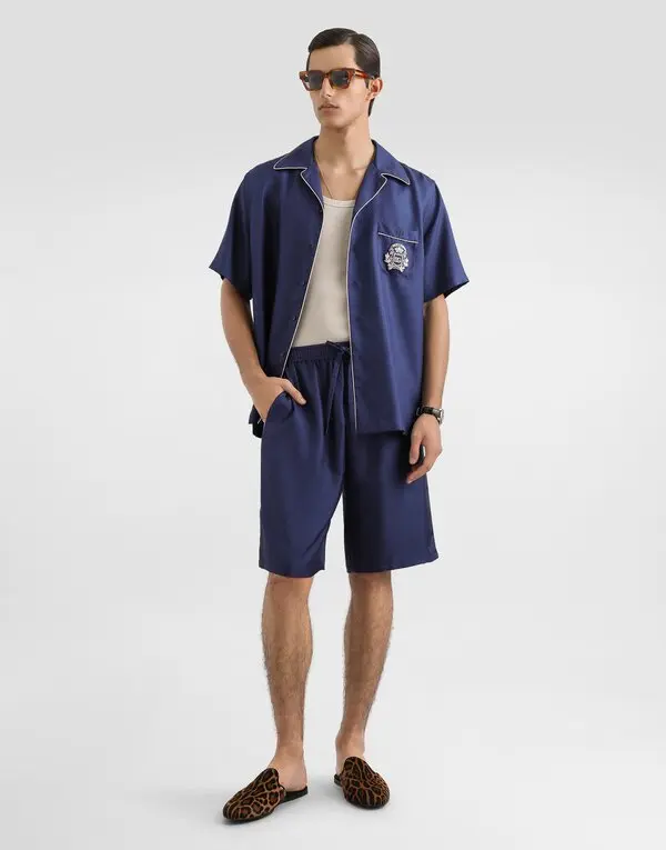 Dolce & Gabbana Vanity Silk Bermuda Shorts With Embroidery - Blue