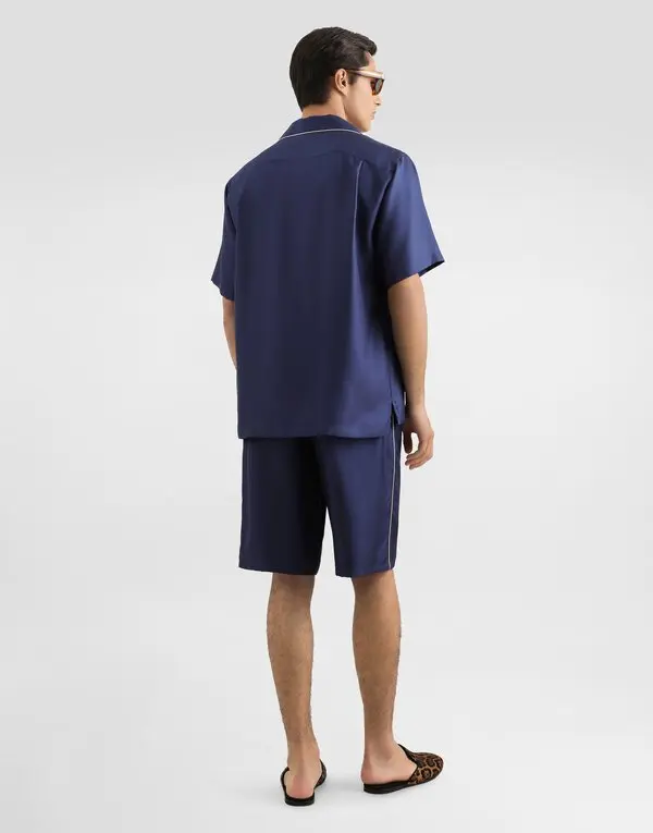 Dolce & Gabbana Vanity Silk Bermuda Shorts With Embroidery - Blue