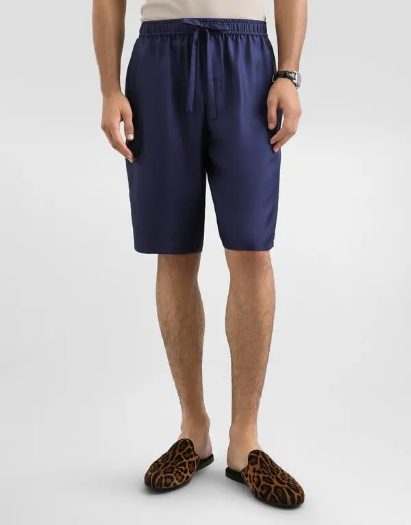 Dolce & Gabbana Vanity Silk Bermuda Shorts With Embroidery - Blue