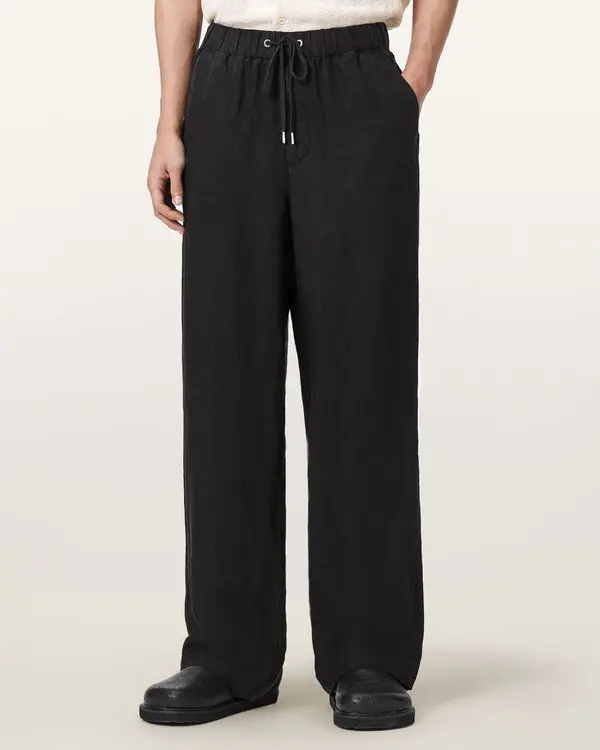 ALLSAINTS Straight Leg Linen Trousers - Shaded Black