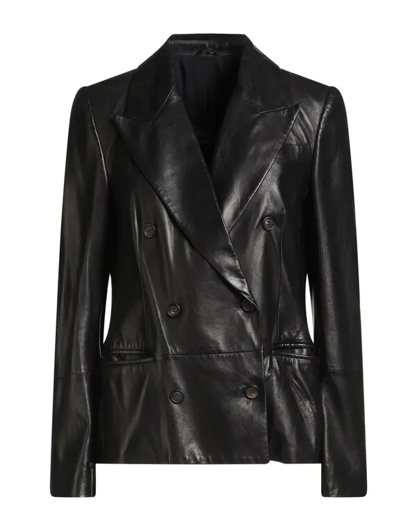 Brunello Cucinelli Double-breasted Leather Blazer - Black