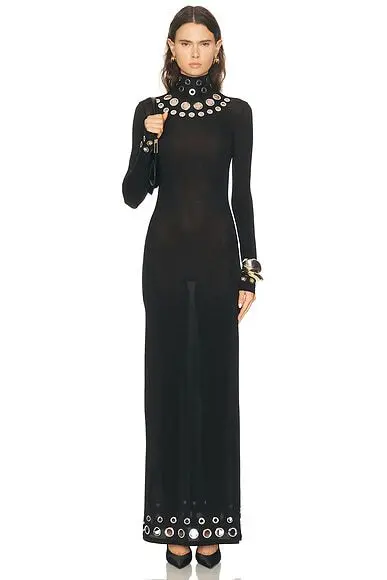 Rabanne Turtleneck Maxi Dress With Grommet Trim