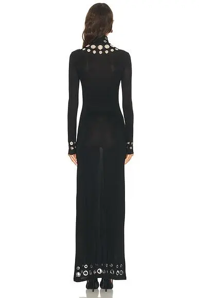 Rabanne Turtleneck Maxi Dress With Grommet Trim