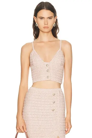 Alessandra Rich Knit Crop Top With Crystal Embellishments