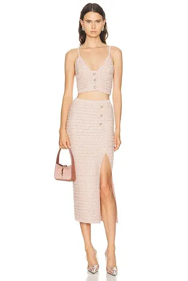 Alessandra Rich Knit Crop Top With Crystal Embellishments